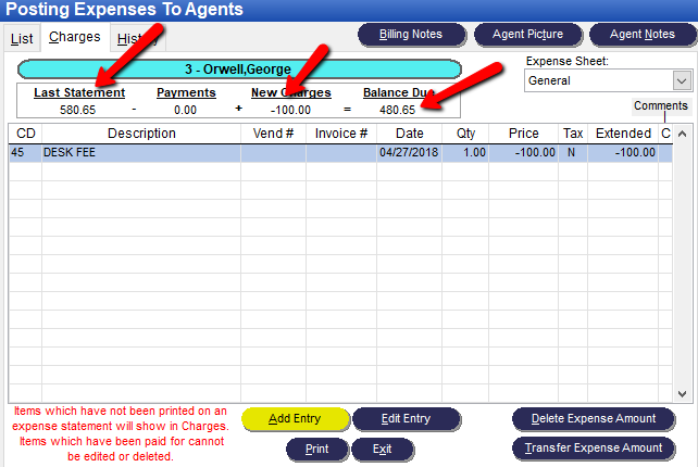 Reverse an agent expense after printing the statement (Back Office)