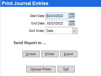 Print journal entries (Back Office)