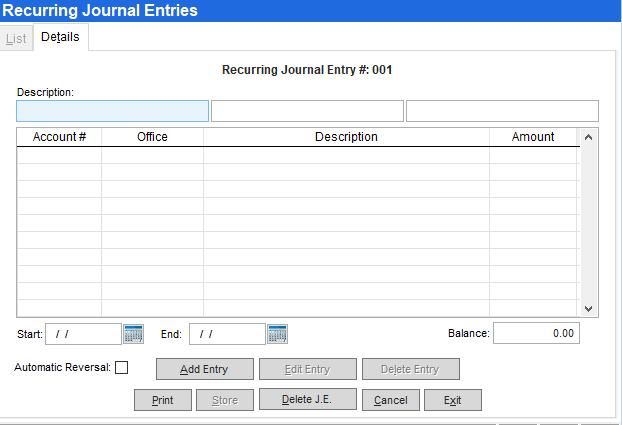 Post A Recurring Journal Entry Back Office 