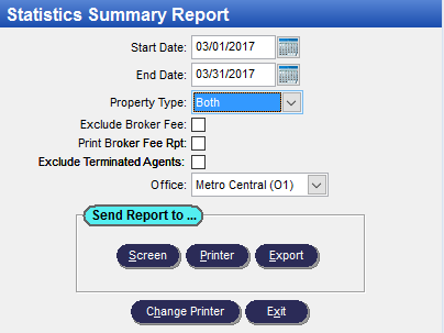 RE/MAX Statistics Summary report (Back Office)