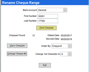 Rename a range of checks (Back Office)