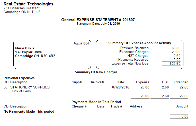Reprint an expense statement (Back Office)