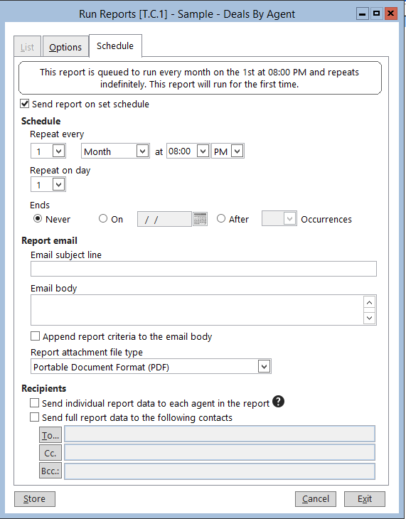 Schedule a custom report (Back Office)