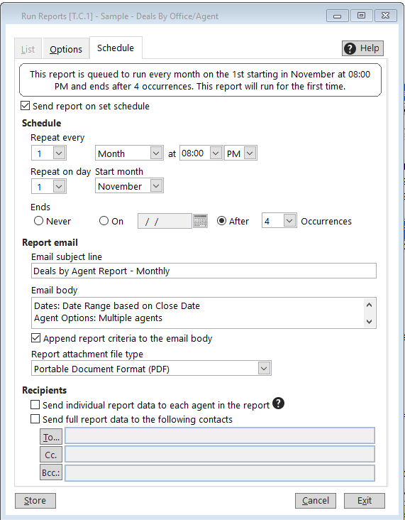Schedule a custom report (Back Office)