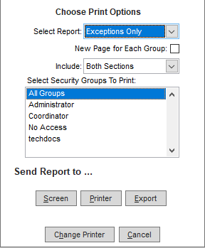 Print a list of user groups and users (Back Office)