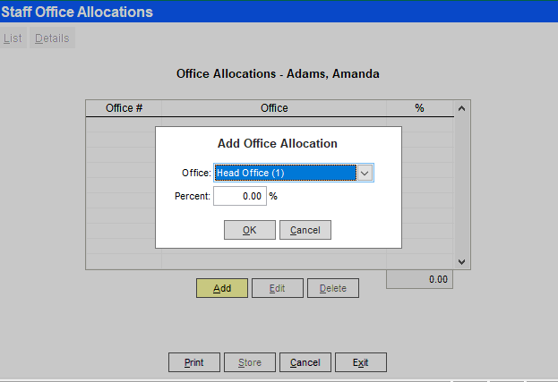 Allocate staff expenses to multiple offices (Back Office)