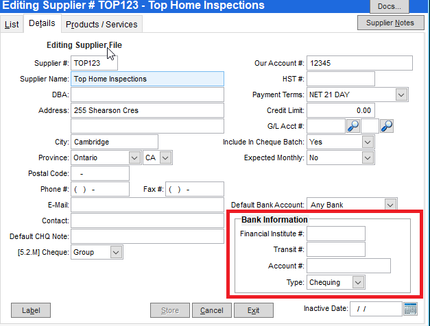 Set up for Electronic Fund Transfers (E.F.T) (Back Office)