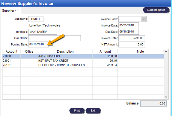 Change the reversal date of an invoice (Back Office)