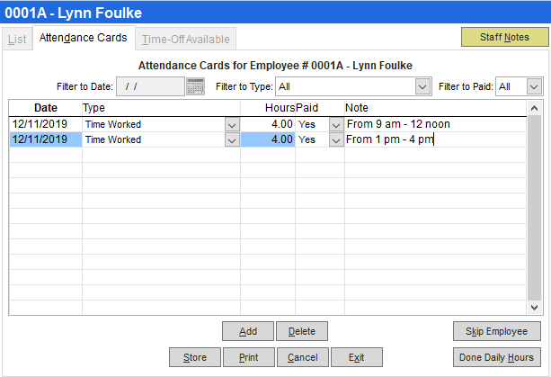 Track time cards and attendance cards (Back Office)
