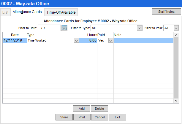 Track time cards and attendance cards (Back Office)