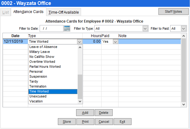 Track time cards and attendance cards (Back Office)