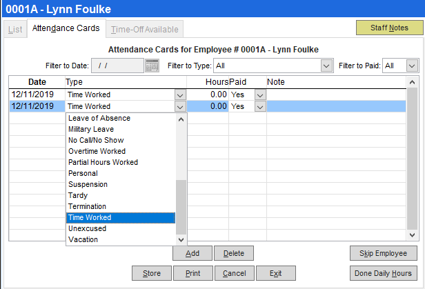 Track time cards and attendance cards (Back Office)
