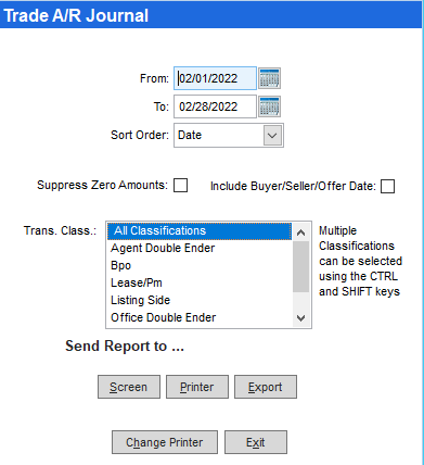 Print the accounts receivable journal (Back Office)