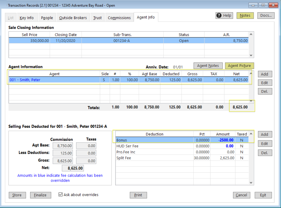 Process an agent bonus (Back Office)