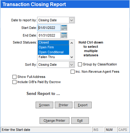 Generate a Transaction Closing report (Back Office)