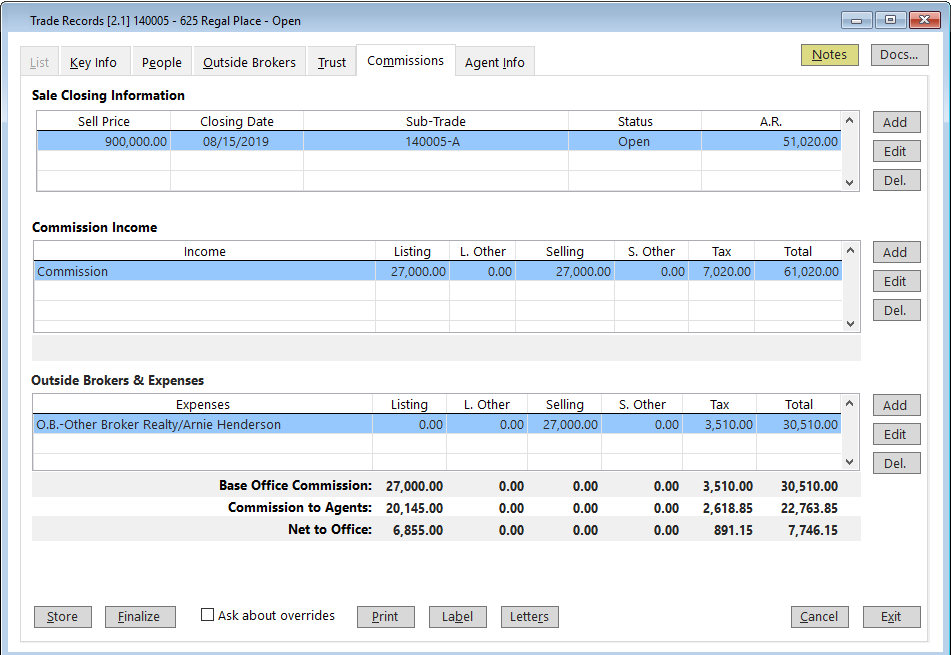 Close a transaction as sold (Back Office)
