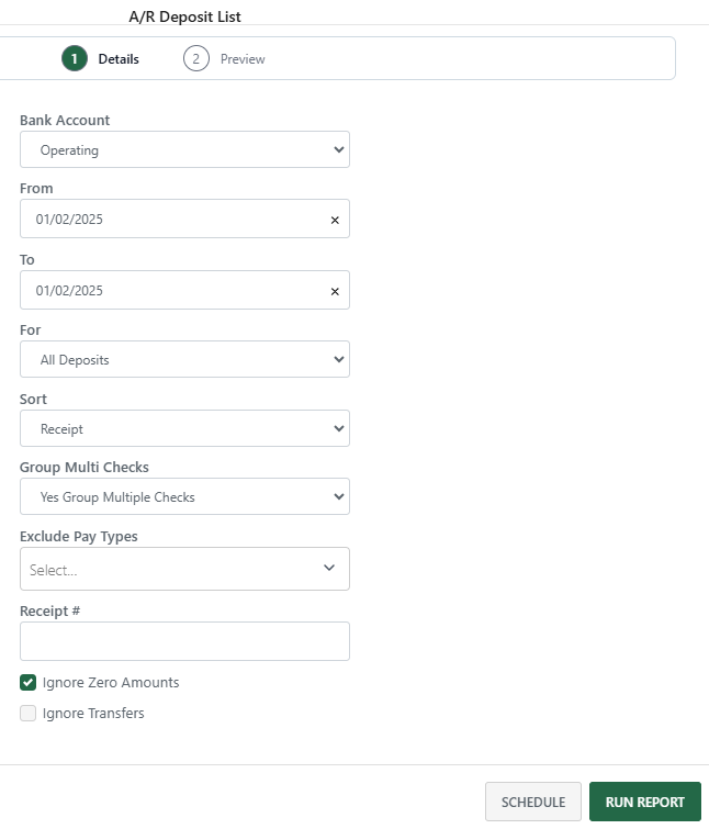 Generate an Accounts Receivable General Deposit List report (new Back ...