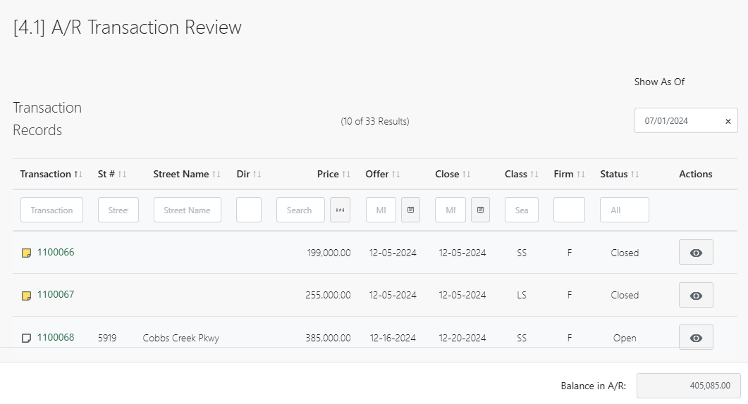 Review accounts receivable activity for a transaction (new Back Office)