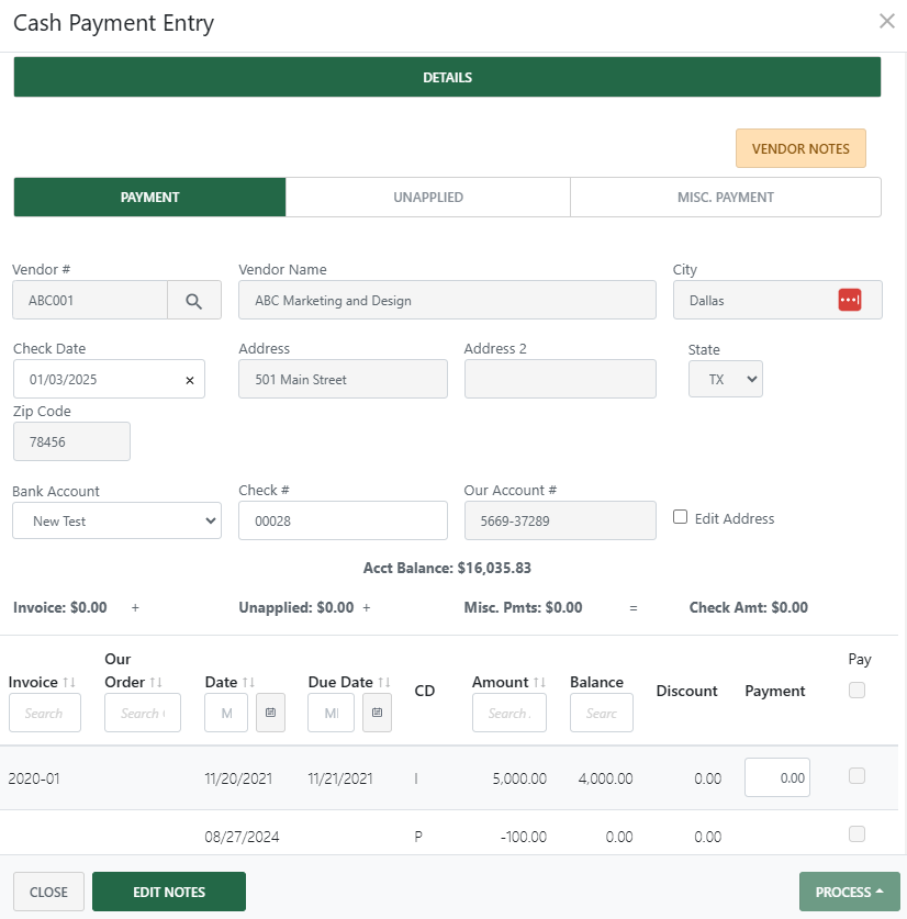 Pay one vendor (new Back Office)