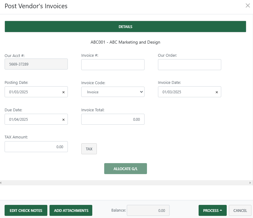 Post a credit from a vendor (new Back Office)