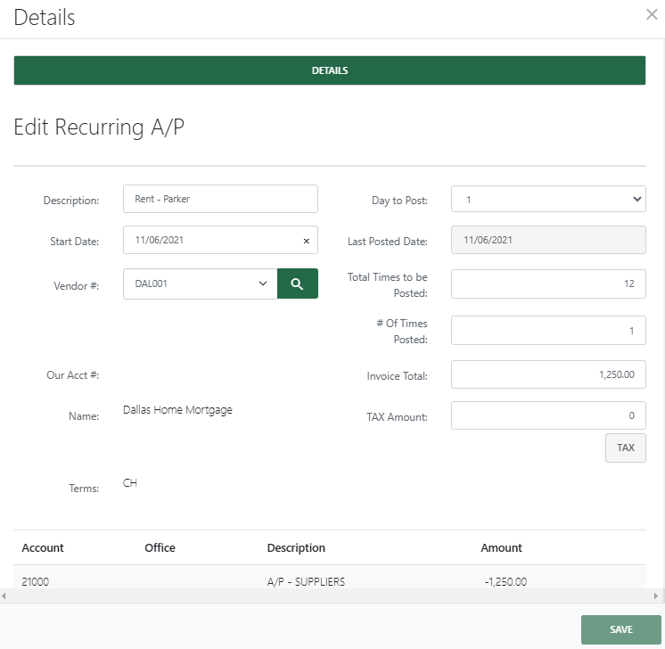 Manage recurring accounts payables (new Back Office)