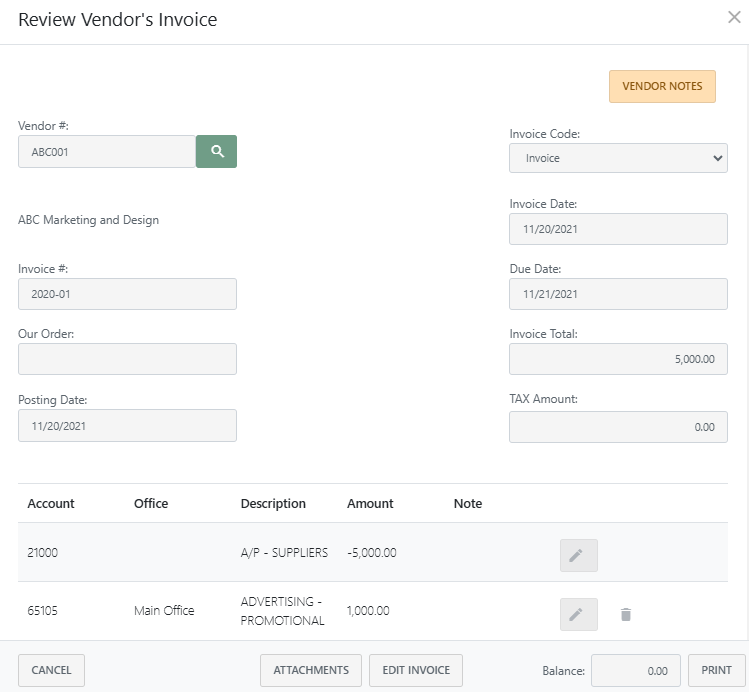 Edit an invoice that has an accounts payable entry (new Back Office)
