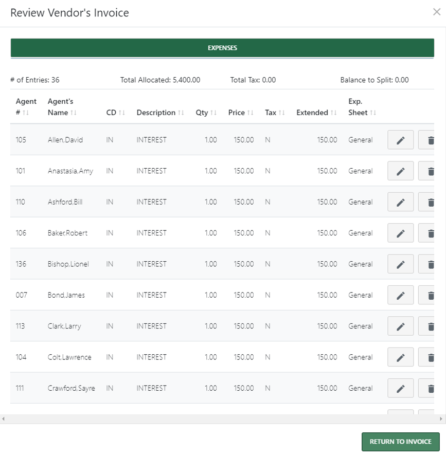 Edit an invoice that has an agent expense entry (new Back Office)
