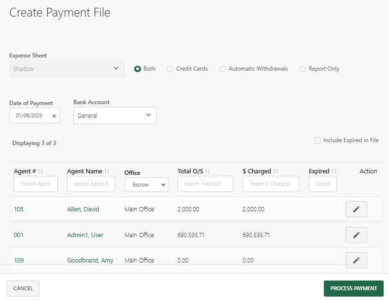 Process automatic payments from agents (new Back Office)