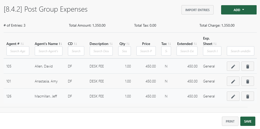 Post group expenses to agents (new Back Office)
