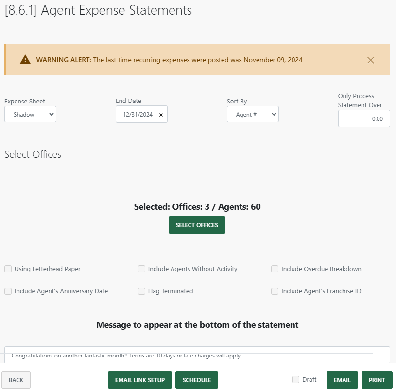 Prepare agent expense statements (new Back Office)
