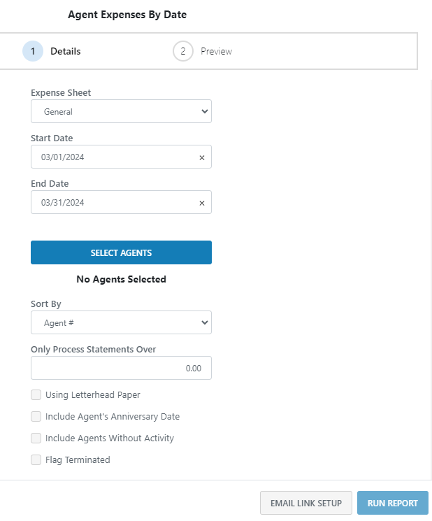 Generate an Agent Expenses by Date report (new Back Office)