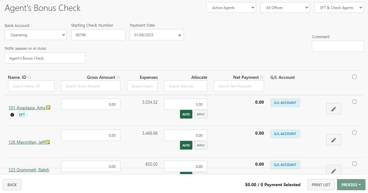 Issue a non-commission payment to an agent (new Back Office)