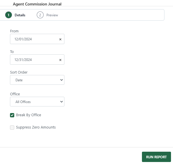 Generate an agent commission journal report (new Back Office)