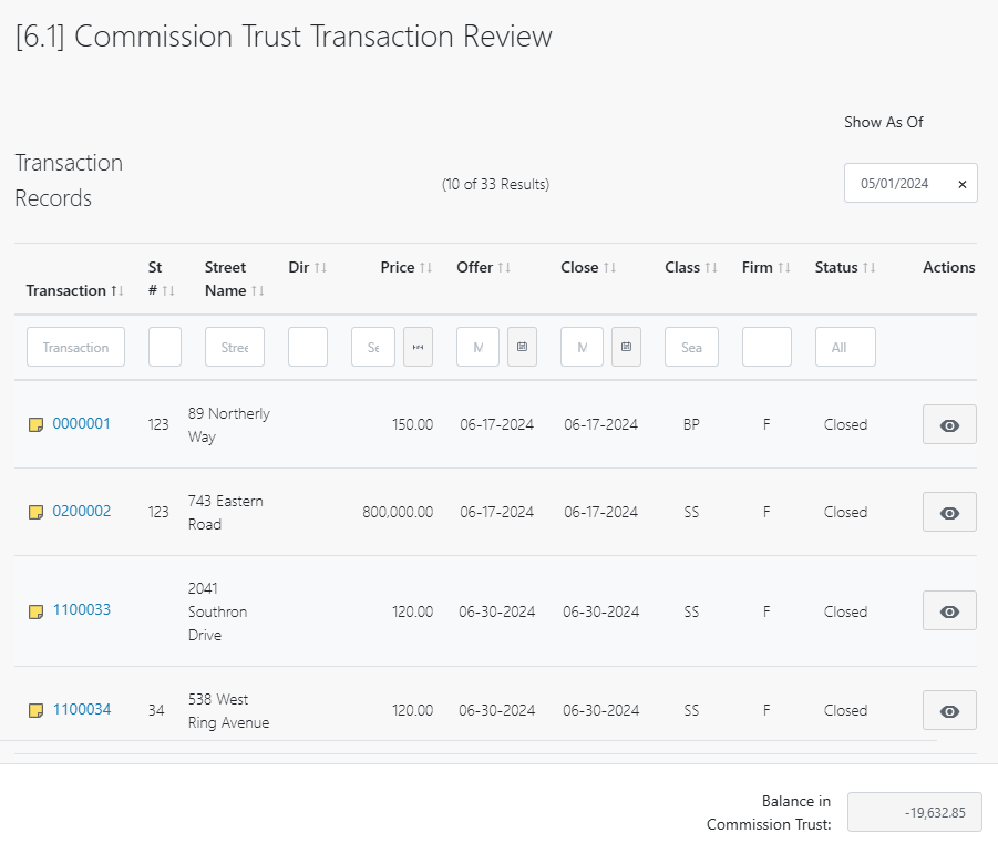 Review commission trust activity for a transaction (new Back Office)