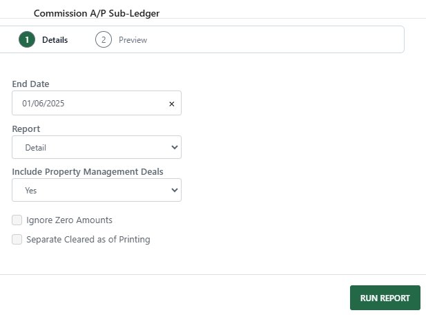 Print the commission accounts payable ledger (new Back Office)
