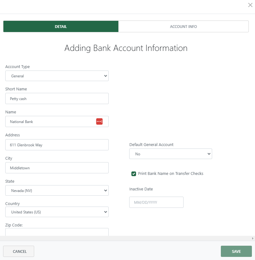 Set up a bank account (new Back Office)