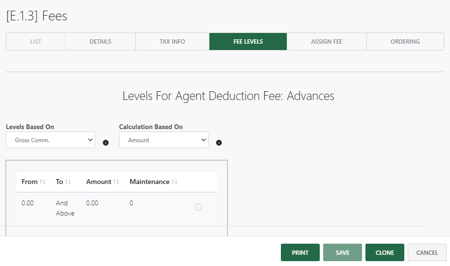 Set up a fee to recover agent advances (new Back Office)