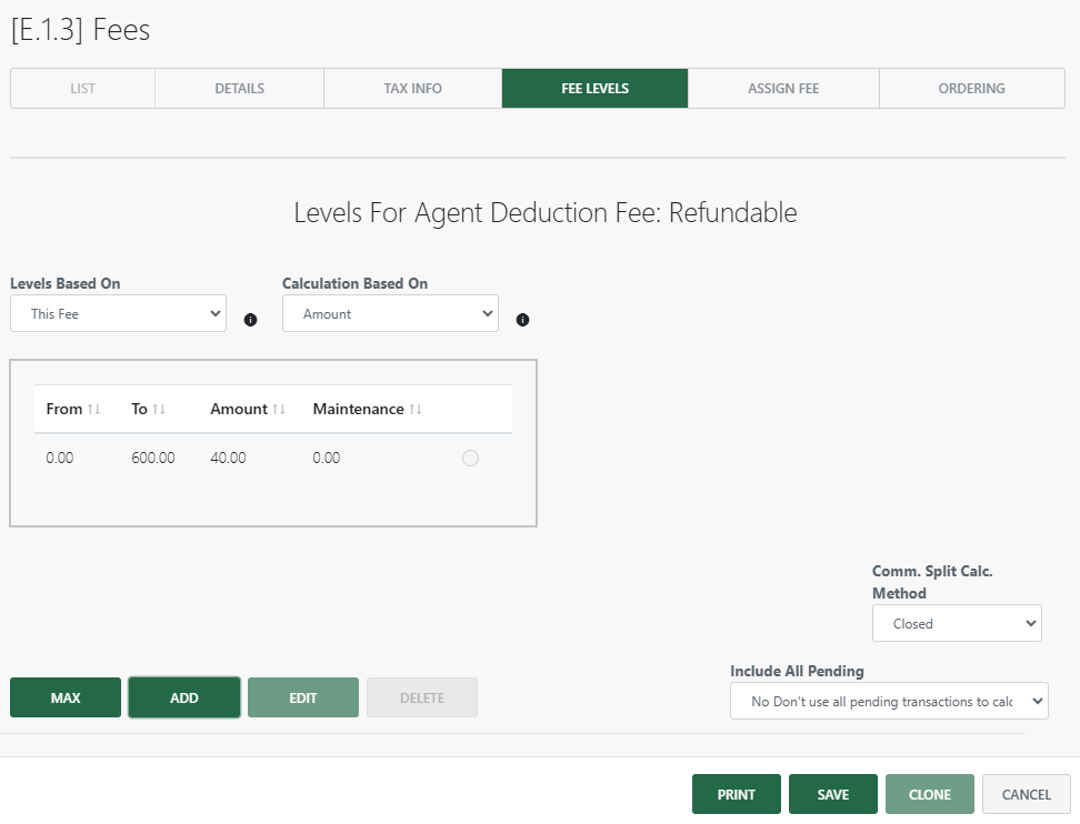 Set up a refundable fee to withhold funds (new Back Office)