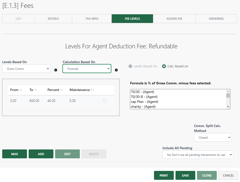 Set up a refundable fee to withhold funds (new Back Office)
