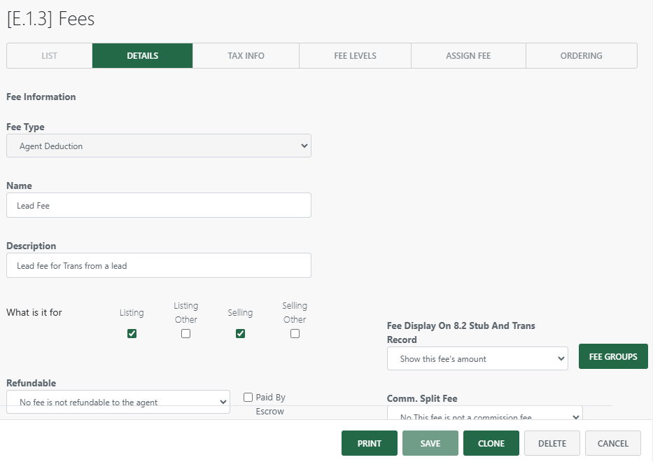 Set up a lead fee (new Back Office)