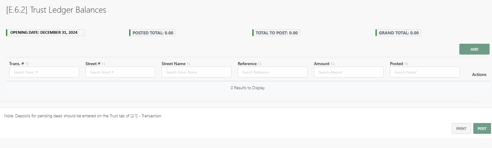 Enter opening balances for trust and commission funds held (new Back Office)