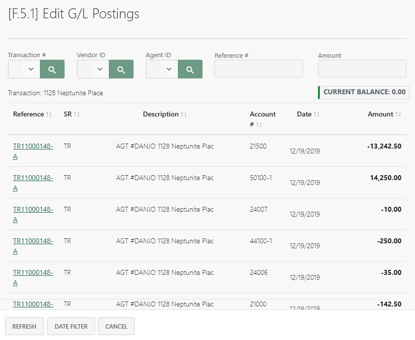 Edit general ledger postings (new Back Office)