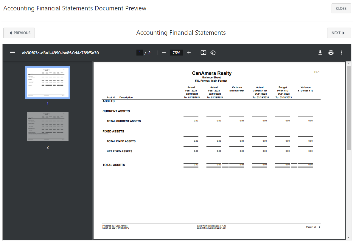 Generate a financial statement (new Back Office)