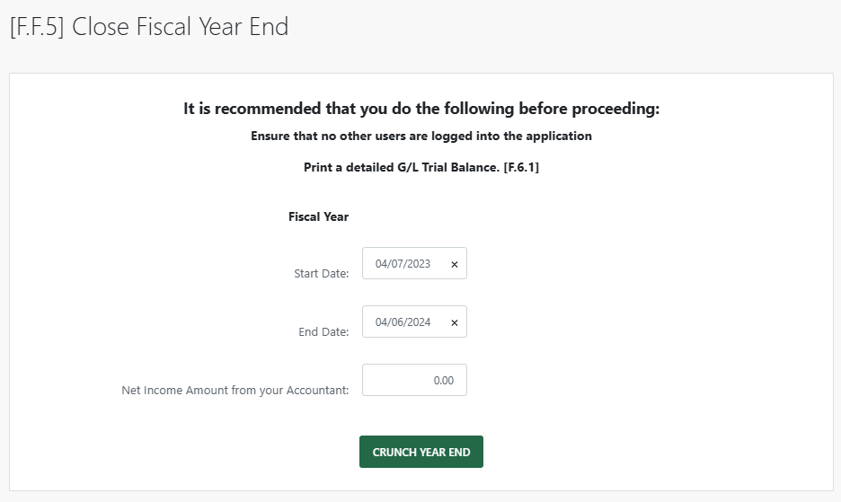 Close the fiscal year end (new Back Office)