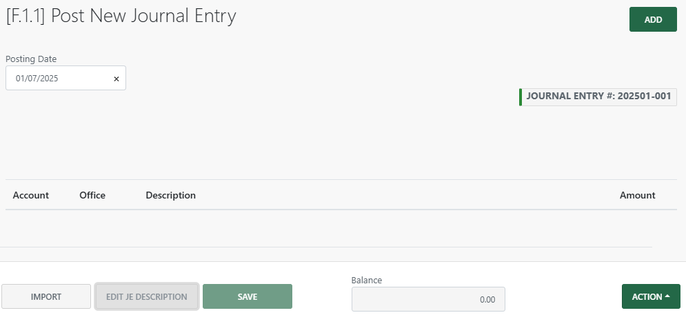 Post a new journal entry (new Back Office)