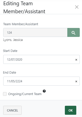 Create or edit a team, or delete a team member (new Back Office)