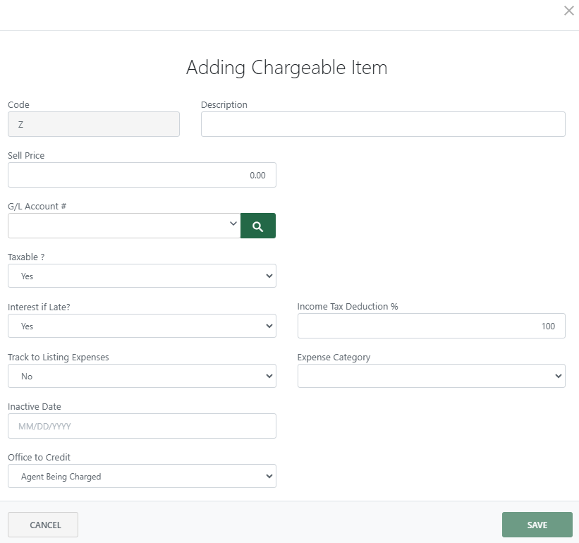 Create a chargeable item (new Back Office)