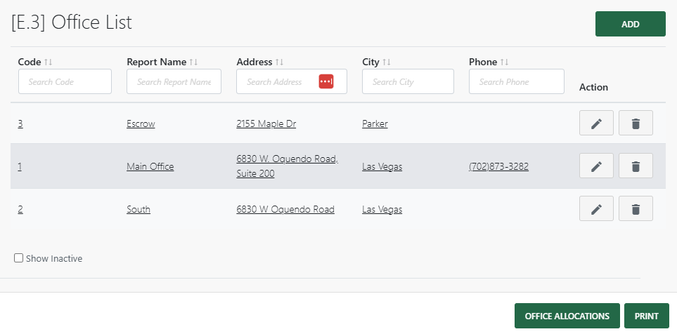 Update the list of offices (new Back Office)