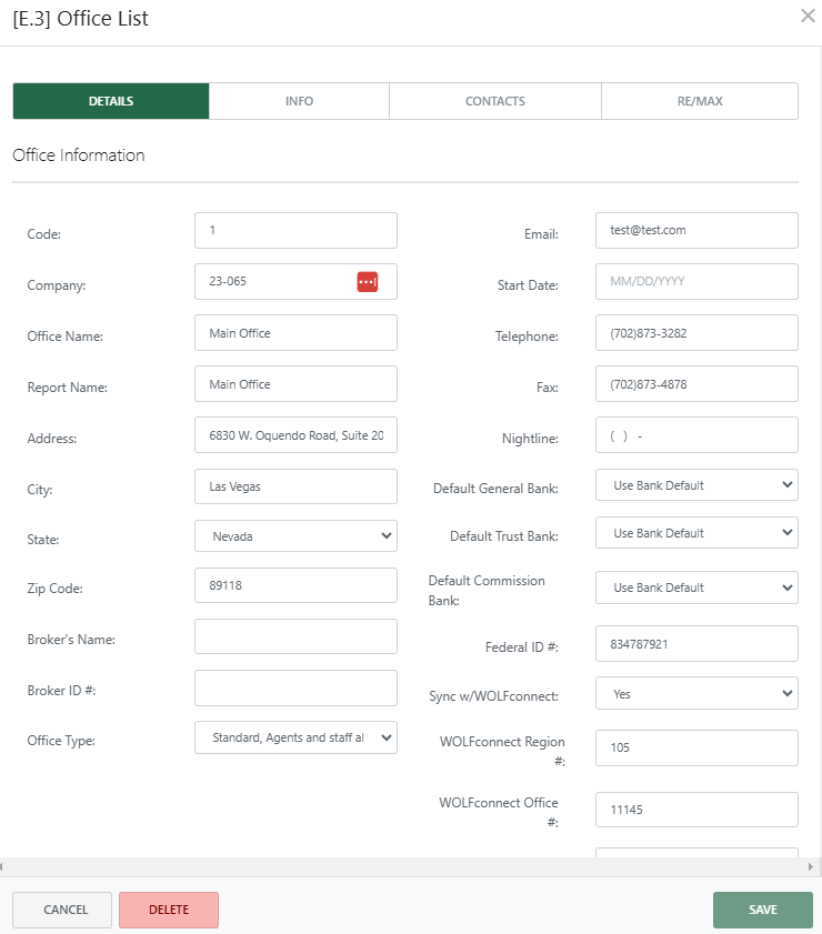 Update the list of offices (new Back Office)