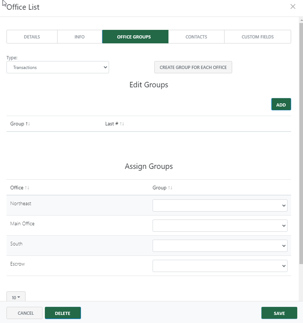 Update the list of offices (new Back Office)